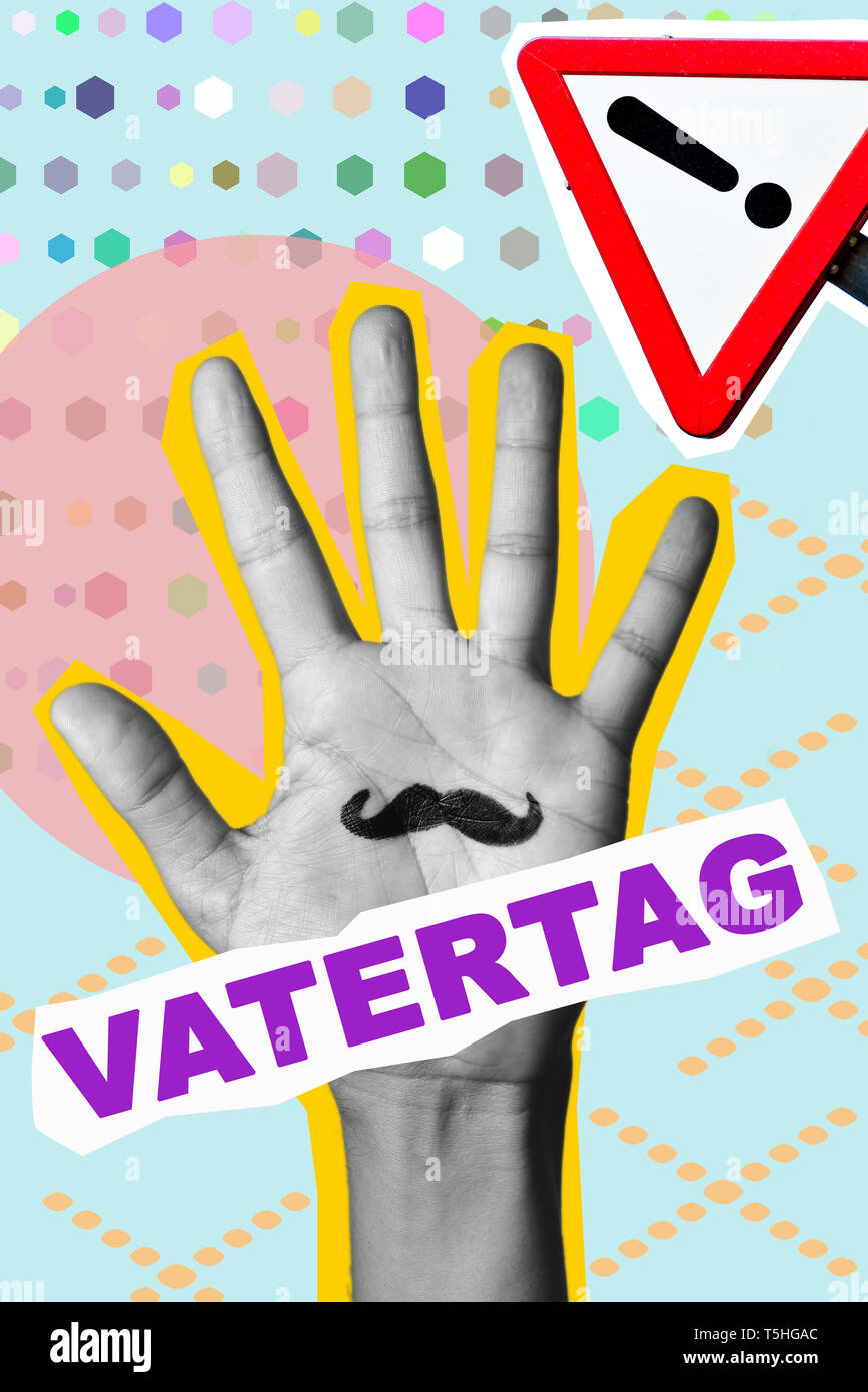 text vatertag, fathers day in german, as a paper cutout, the palm of a ...