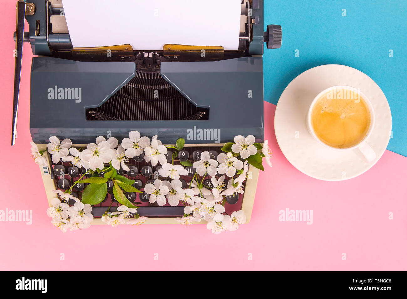 Typewriter with white flowers from the keys - spring writing creativity ...