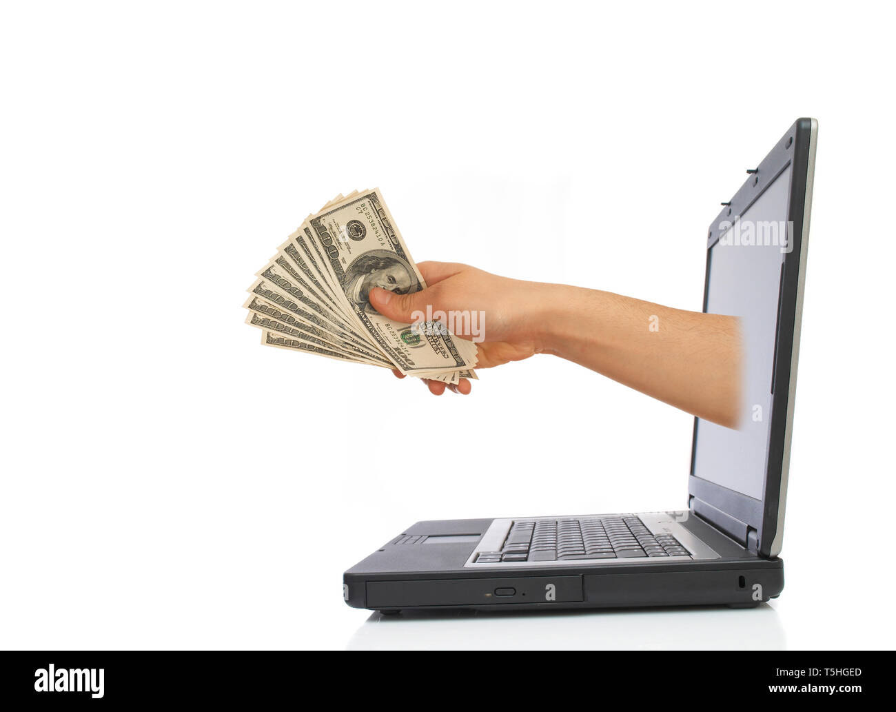 US dollars coming from laptop screen with space for messages Stock ...
