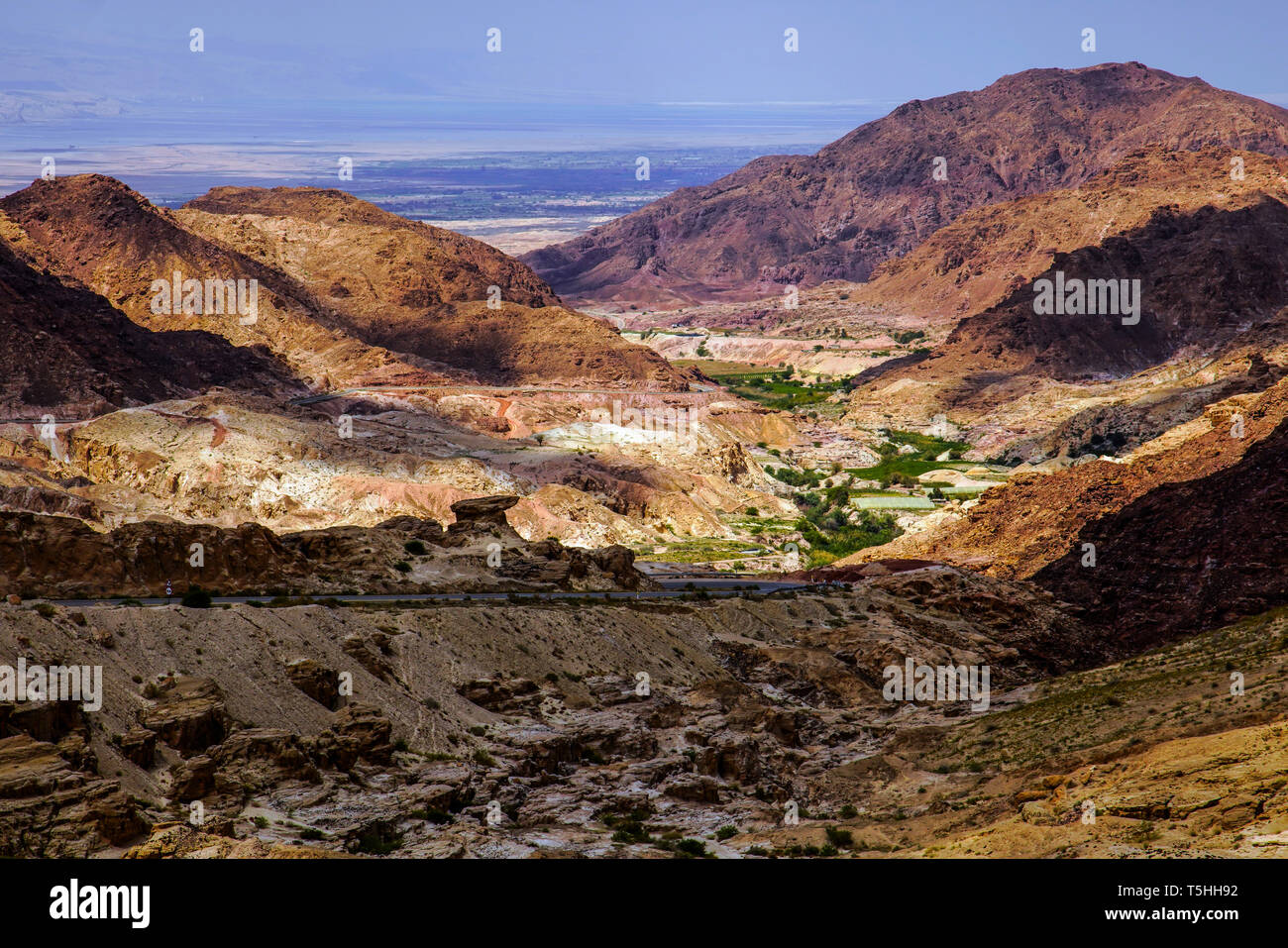 View of Abarim mountain range from Tafilah Highway, Dead Sea depression ...