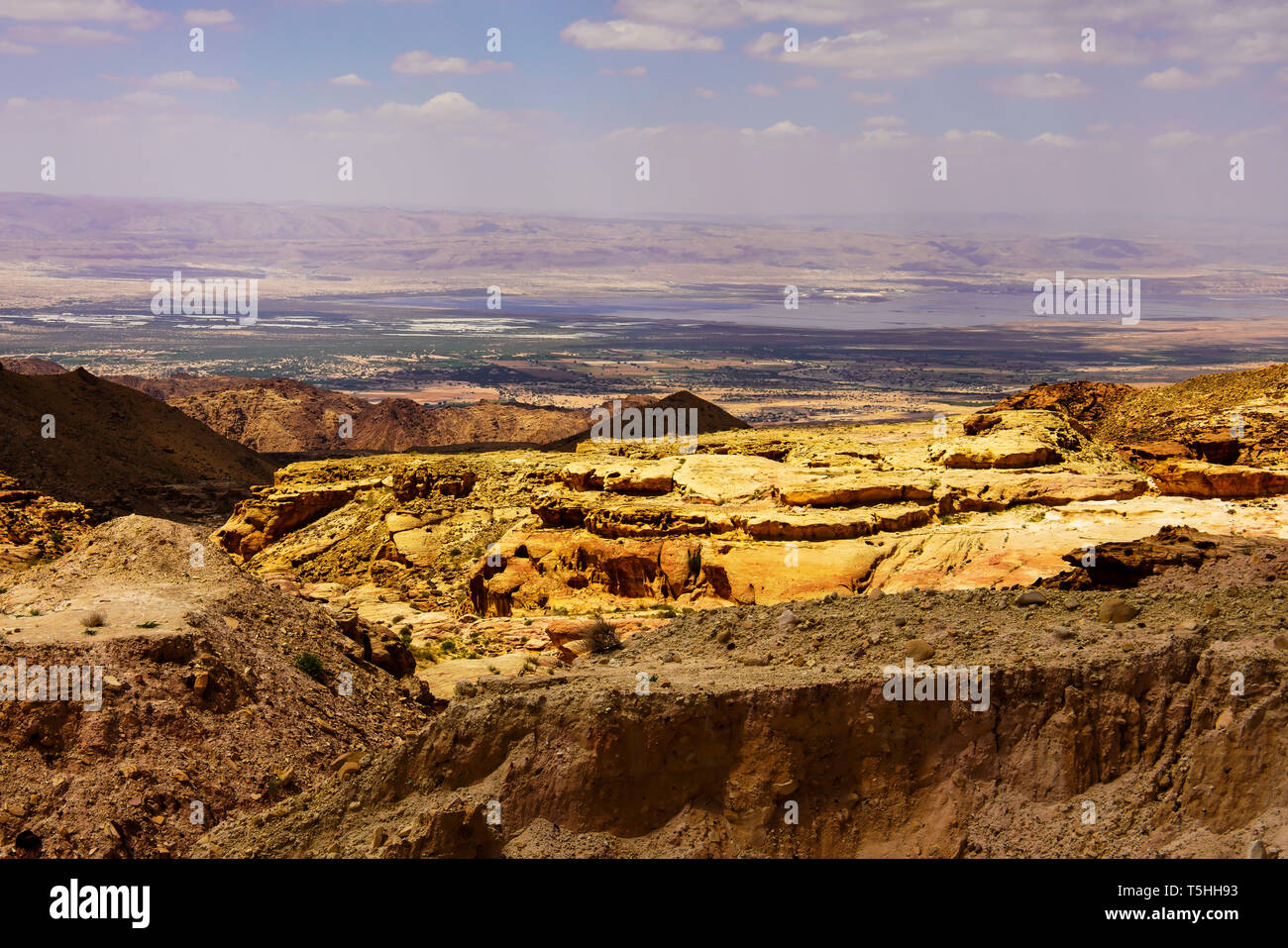 View of Abarim mountain range from Tafilah Highway, Dead Sea depression ...