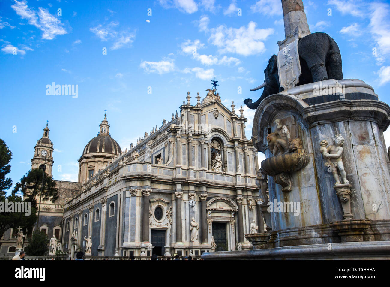 Catania Sicily Italy Baroque cathedral view from the side of historic ...