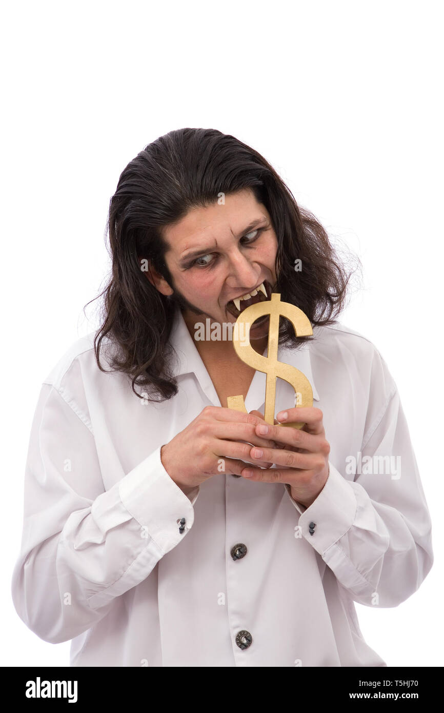 Us dollar currency concept with vampire biting it Stock Photo - Alamy