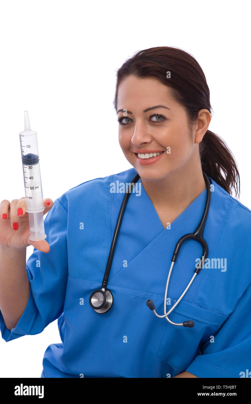 Medical concept with a beautiful doctor ready for injection Stock Photo ...