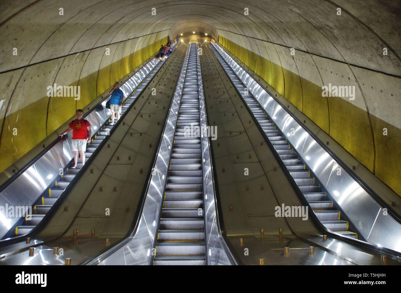 A giant escalator leading to the Washington D.C. underground metro ...