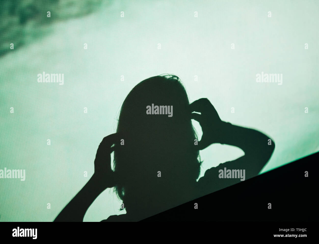 Abstract background shadow silhouette of female woman screaming scared ...
