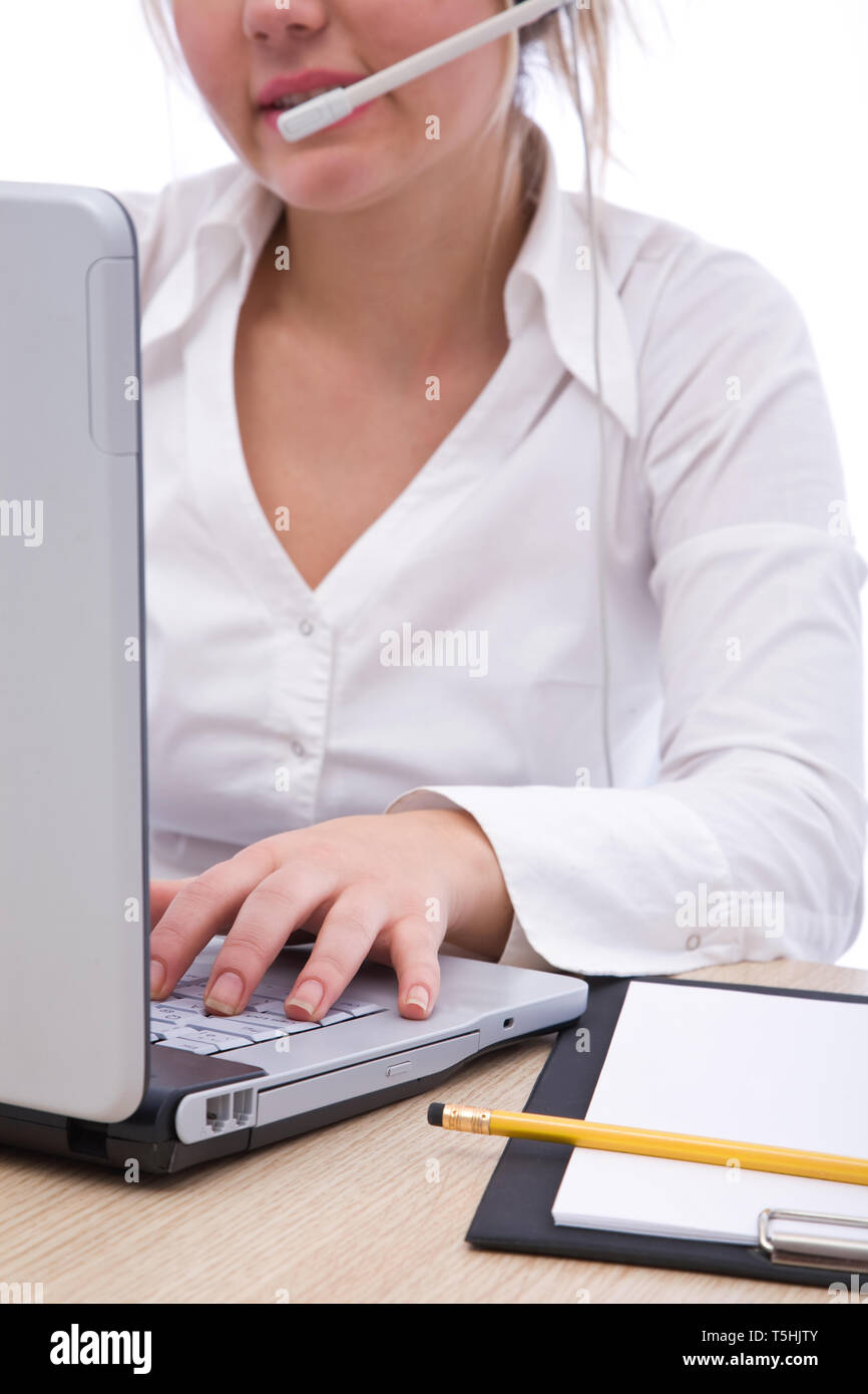 business concept with beautiful customer service representative at the ...