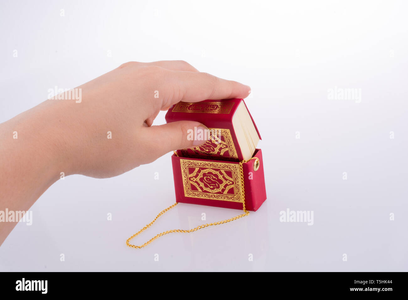 Hand holding The Holy Quran on a white background Stock Photo - Alamy