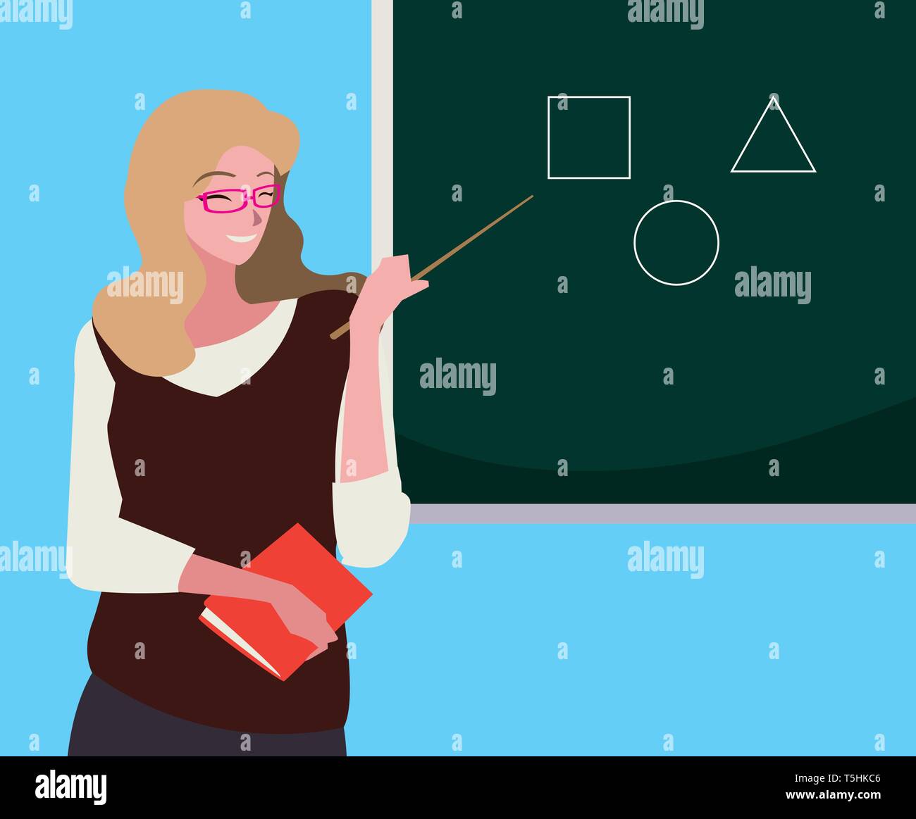 female teacher with textbook and chalkboard vector illustration design ...