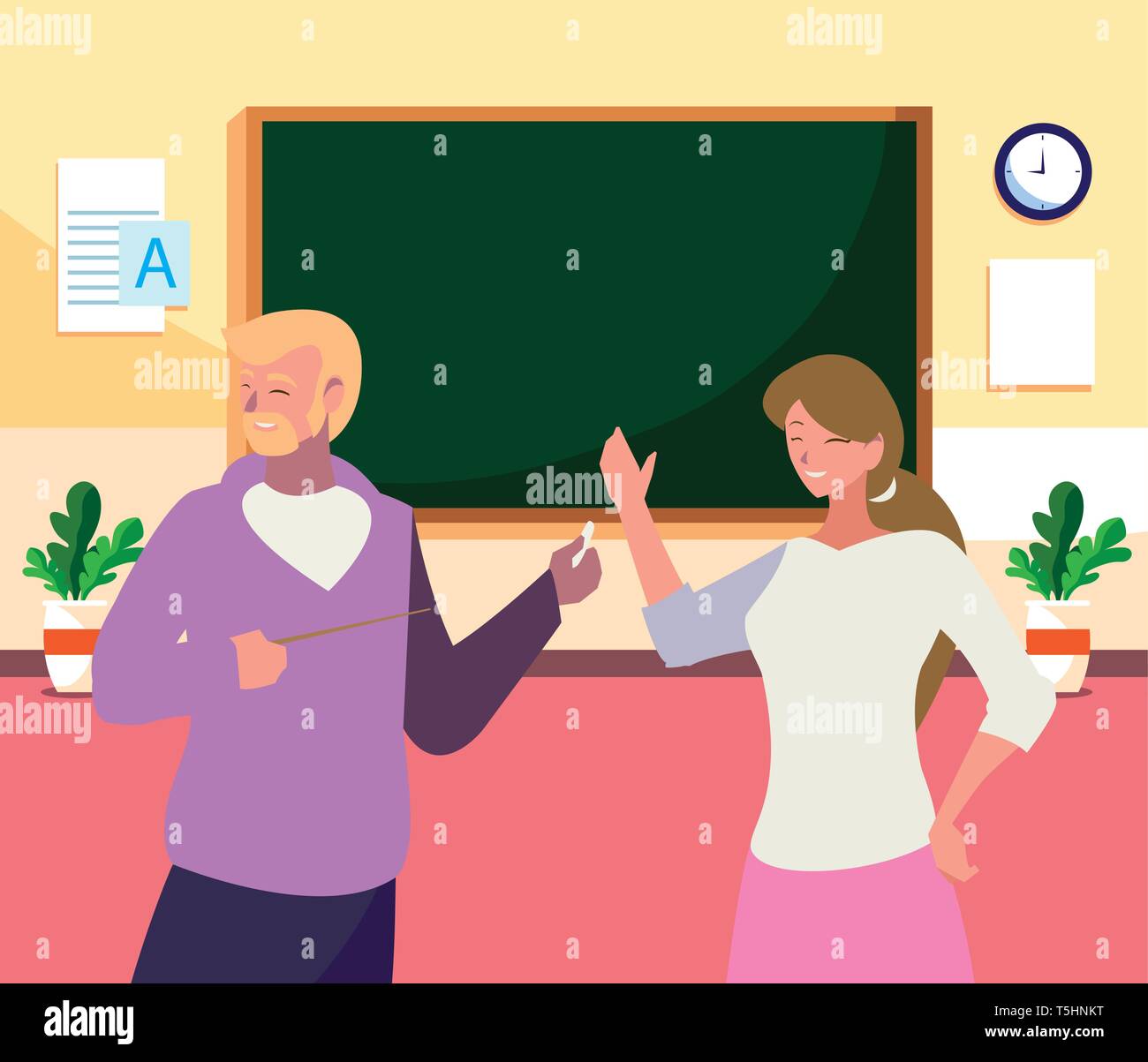 teachers couple in the classroom characters vector illustration design ...
