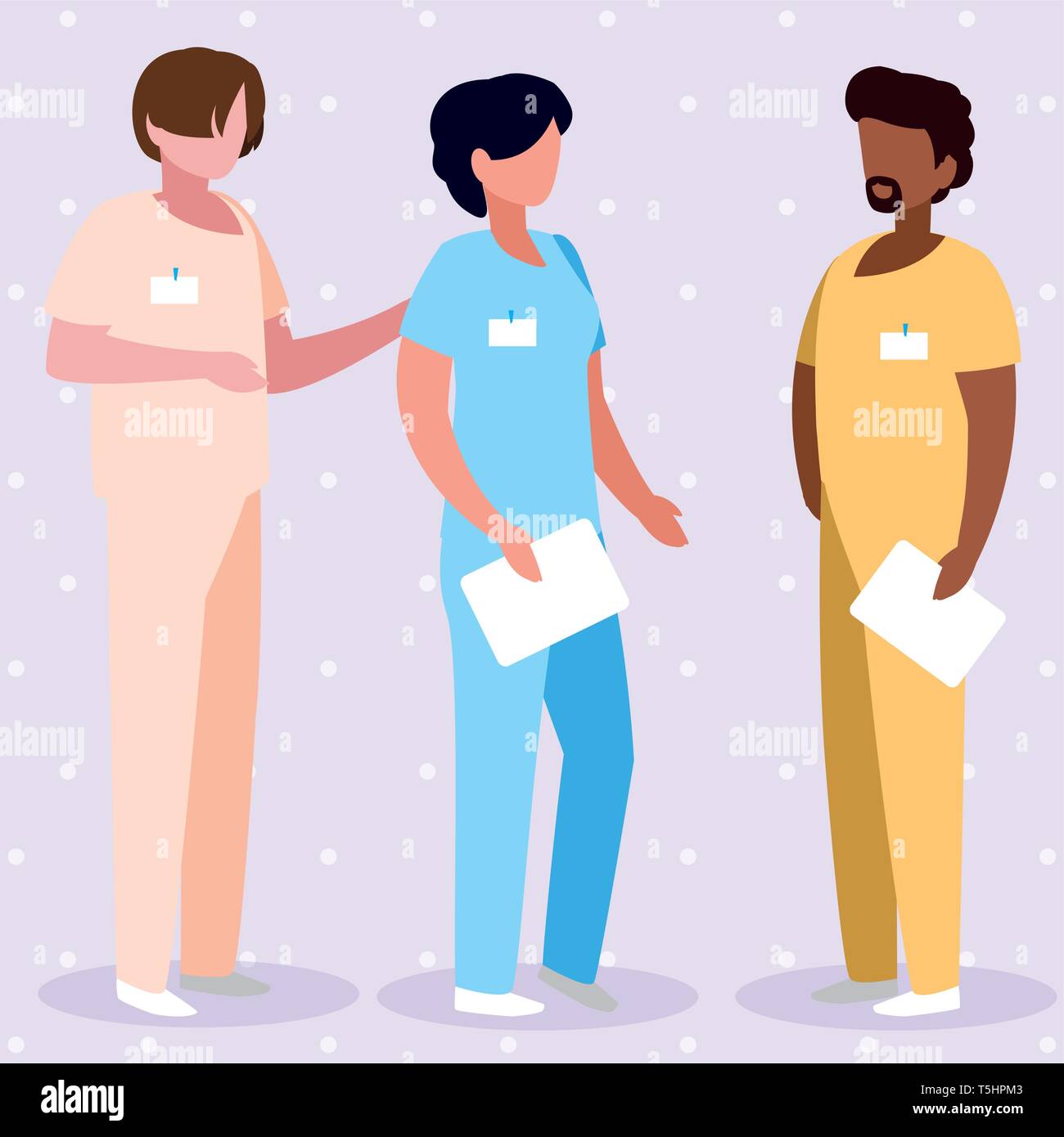 interracial group medicine workers with uniform characters vector ...