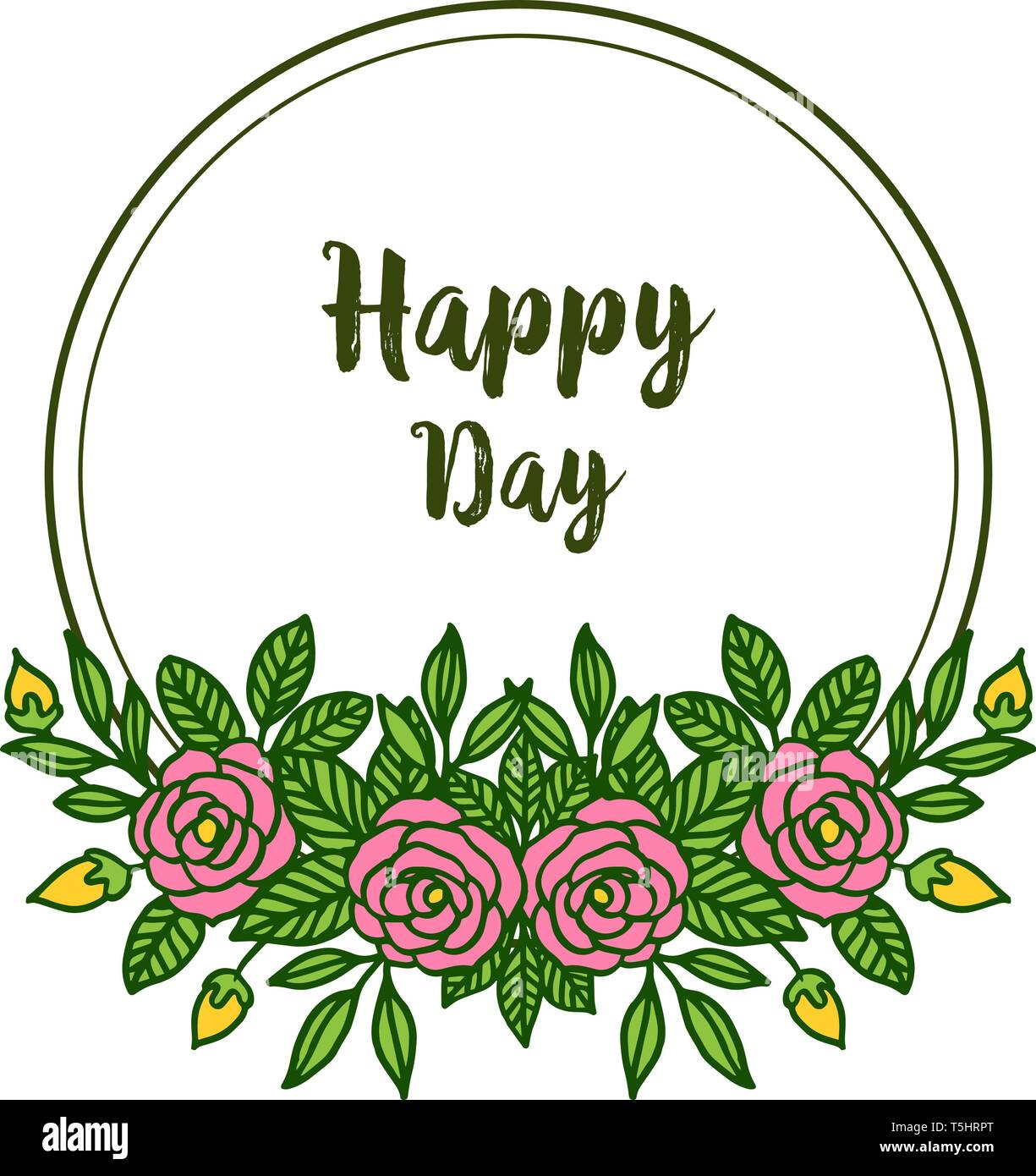 Vector illustration art pink flower frame with template happy day hand ...