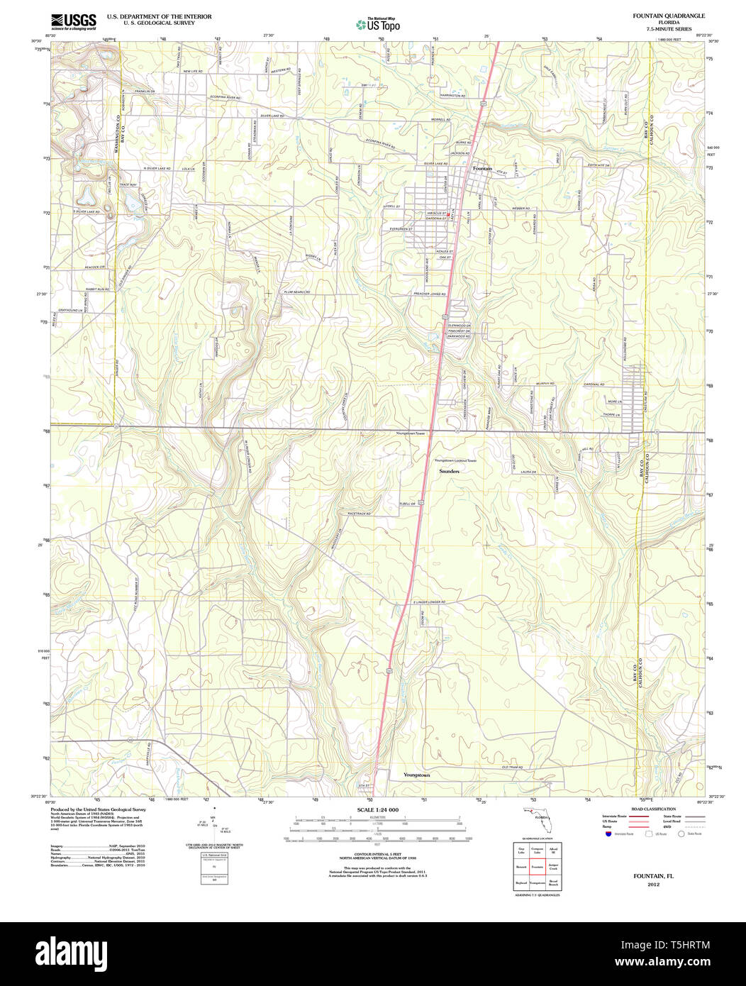 USGS TOPO Map Florida FL Fountain 20120807 TM Restoration Stock Photo ...