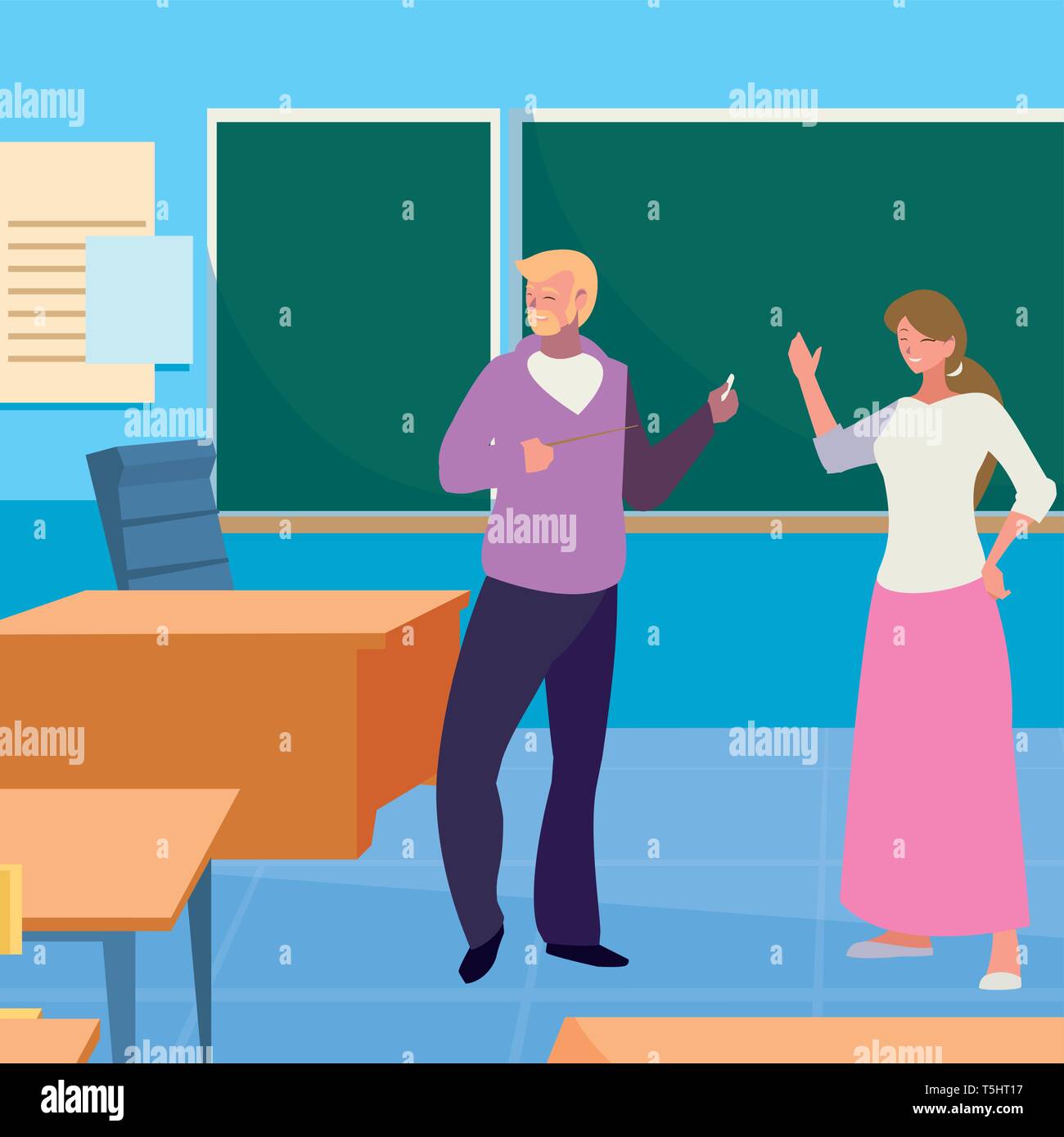 teachers couple in the classroom characters vector illustration design ...