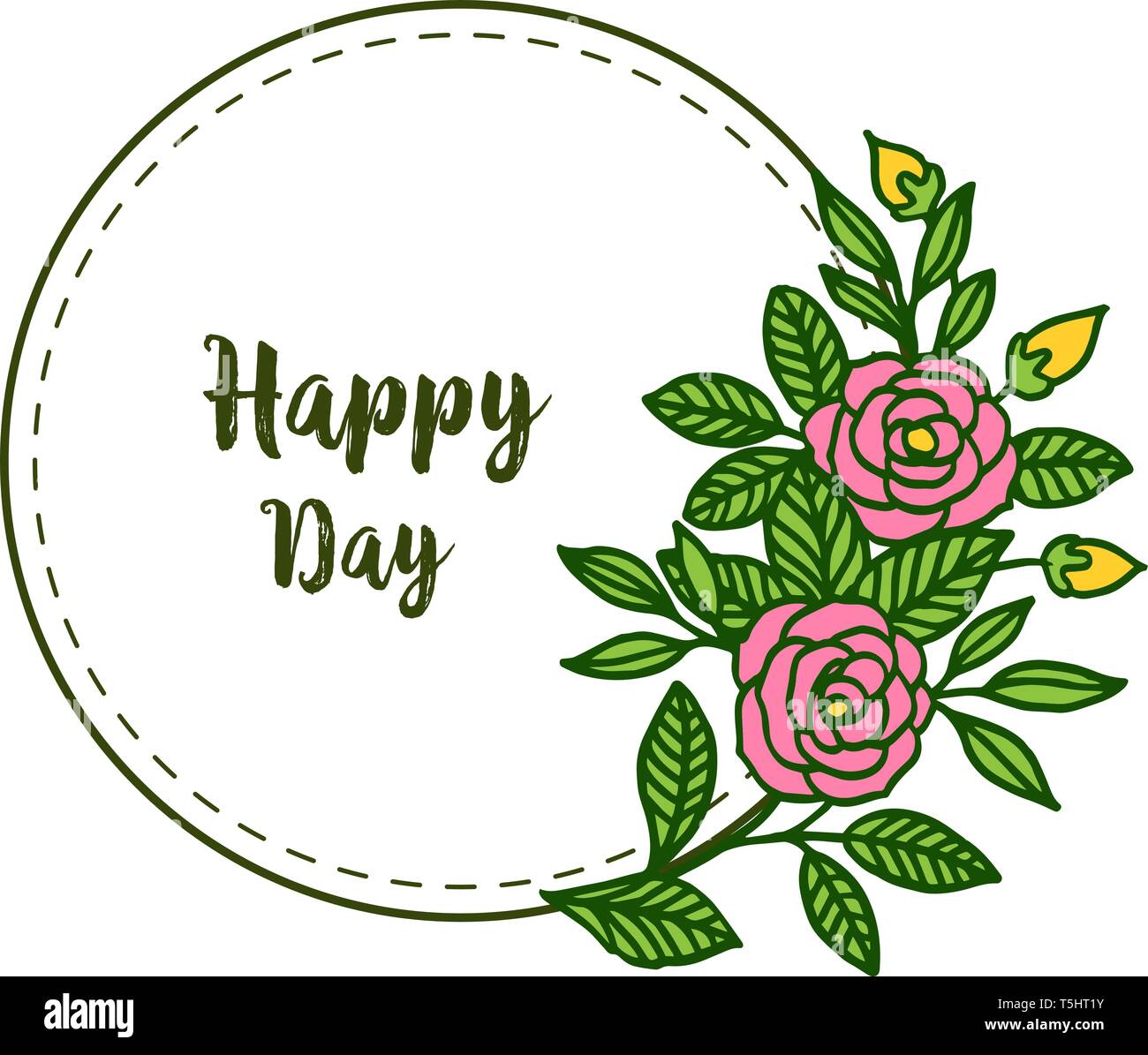 Vector illustration happy day with beauty of leaf flower frame hand ...