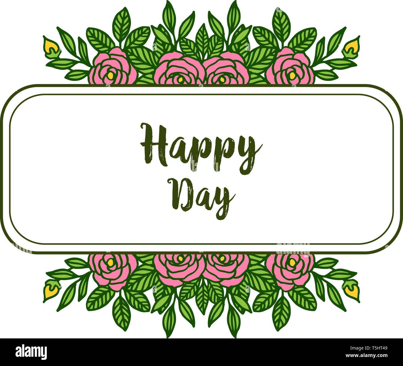 Vector illustration happy day with beauty of leaf flower frame hand ...