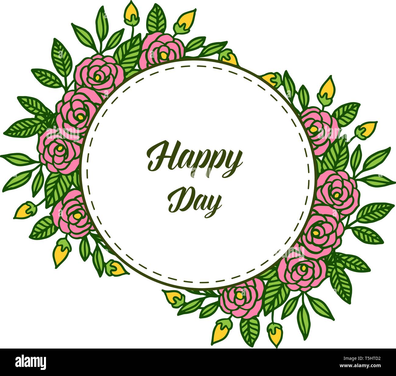 Vector illustration artwork rose pink flower frame with card happy day ...