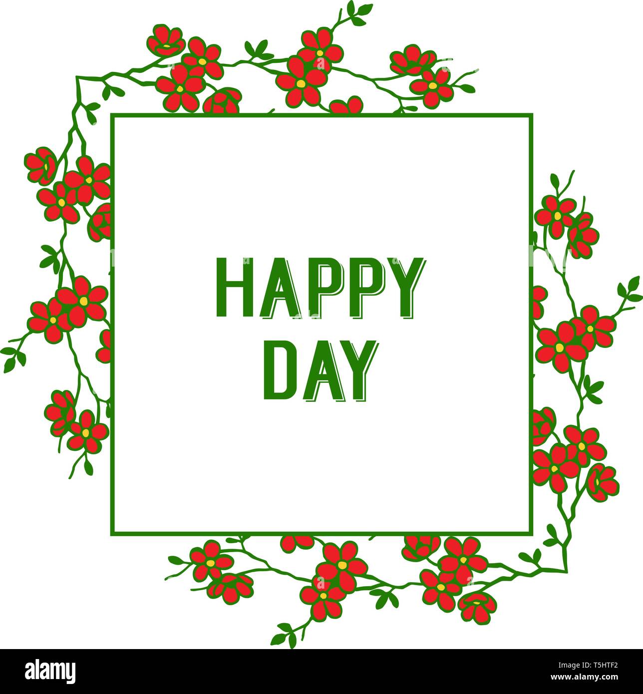 Vector illustration decor red flower frame with design of card happy ...