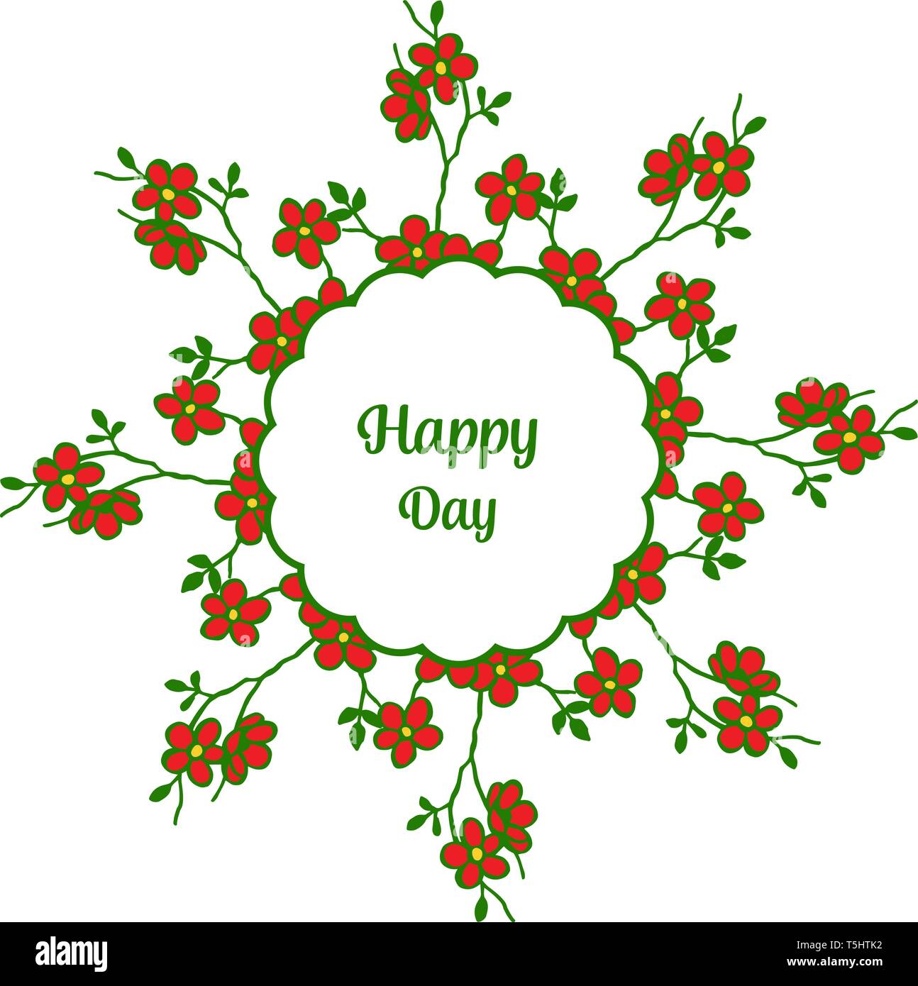 Vector illustration greeting card happy day for style red flower frame ...