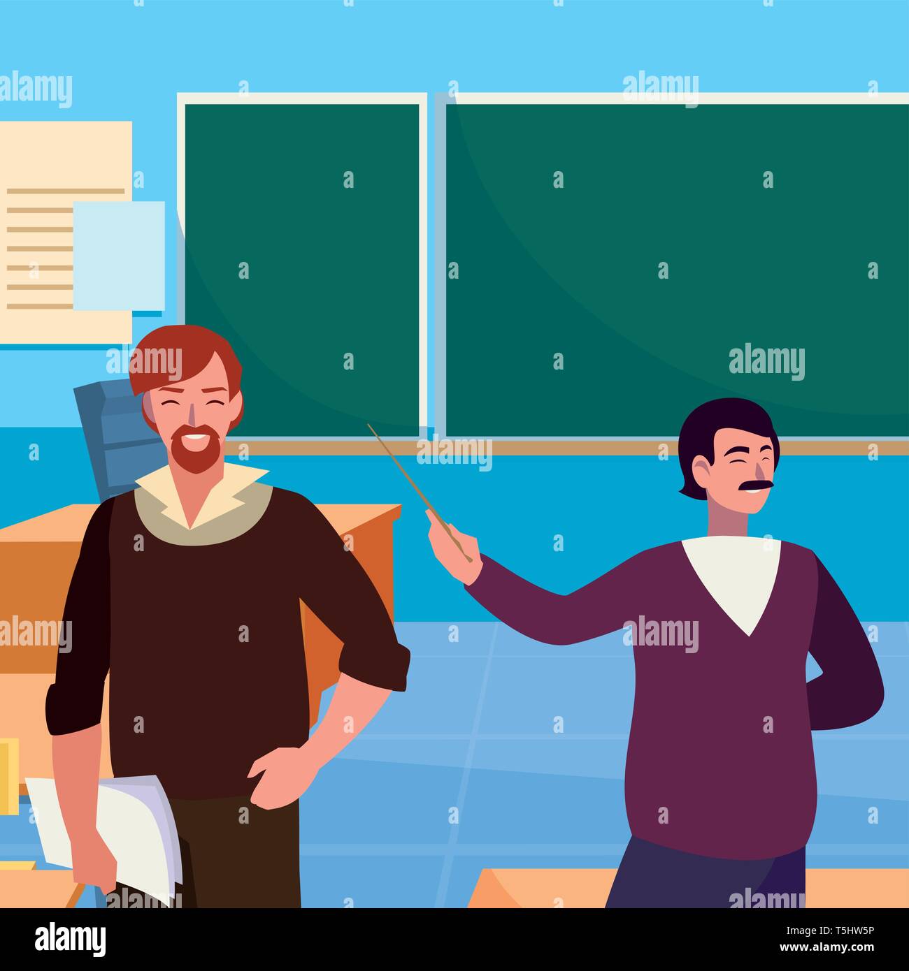 teachers couple in the classroom characters vector illustration design ...
