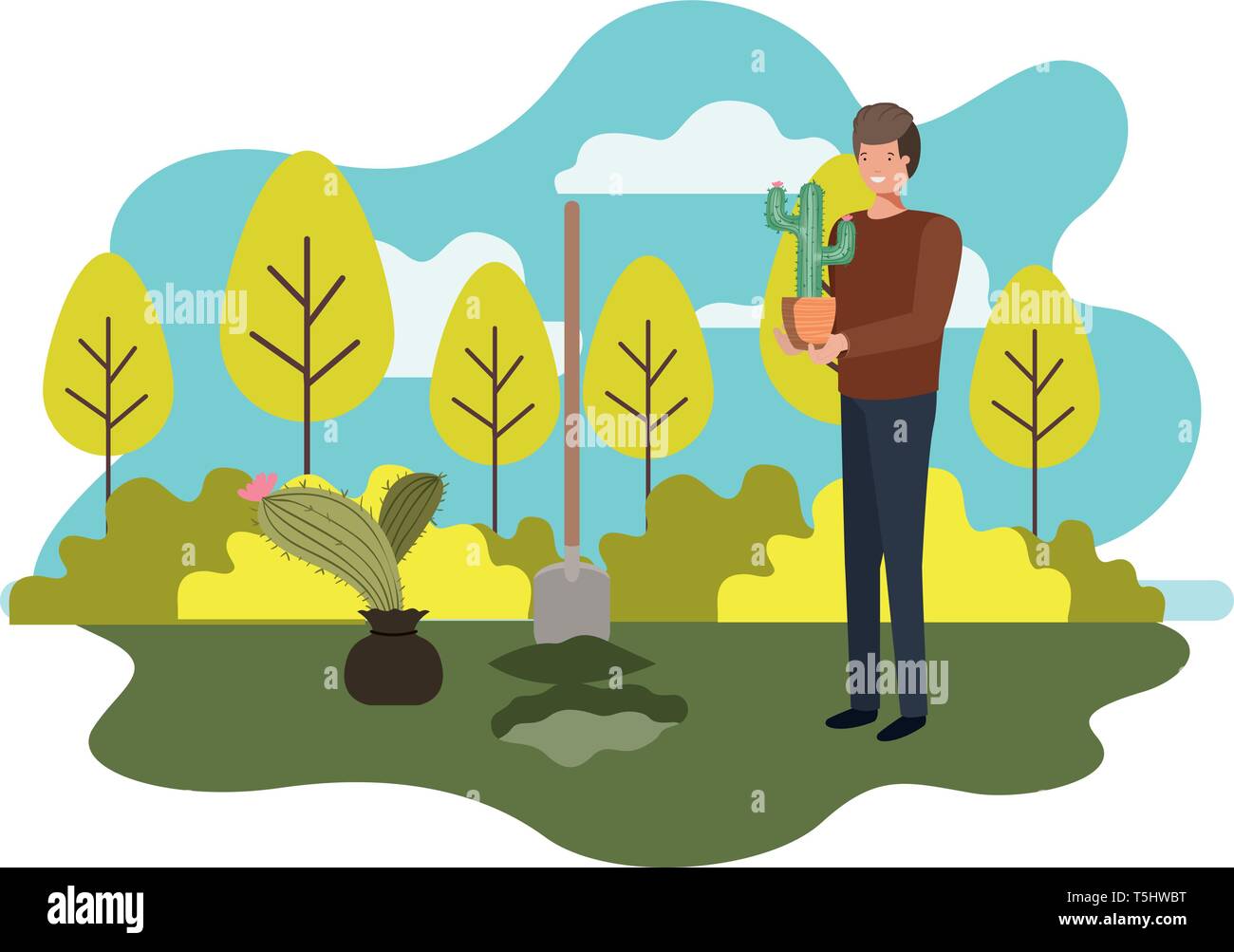 man with tree to plant in landscape Stock Vector Image & Art - Alamy