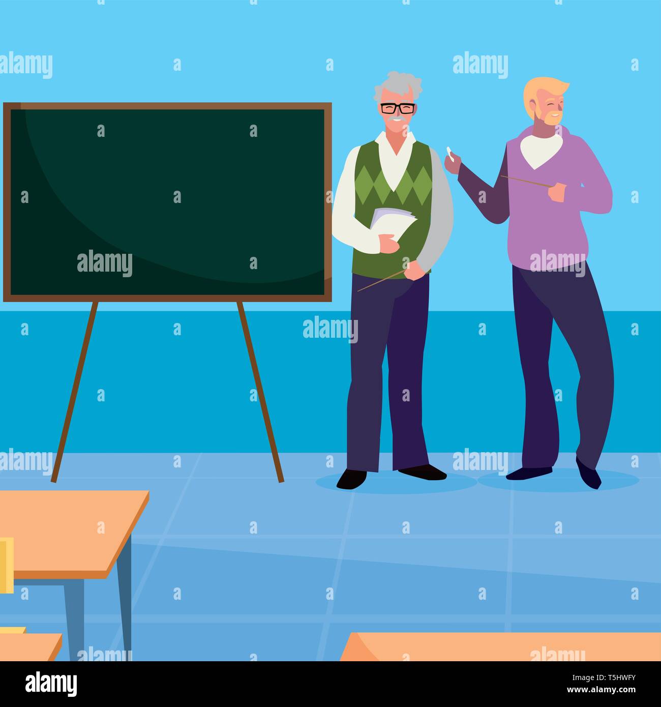 teachers couple in the classroom characters vector illustration design ...
