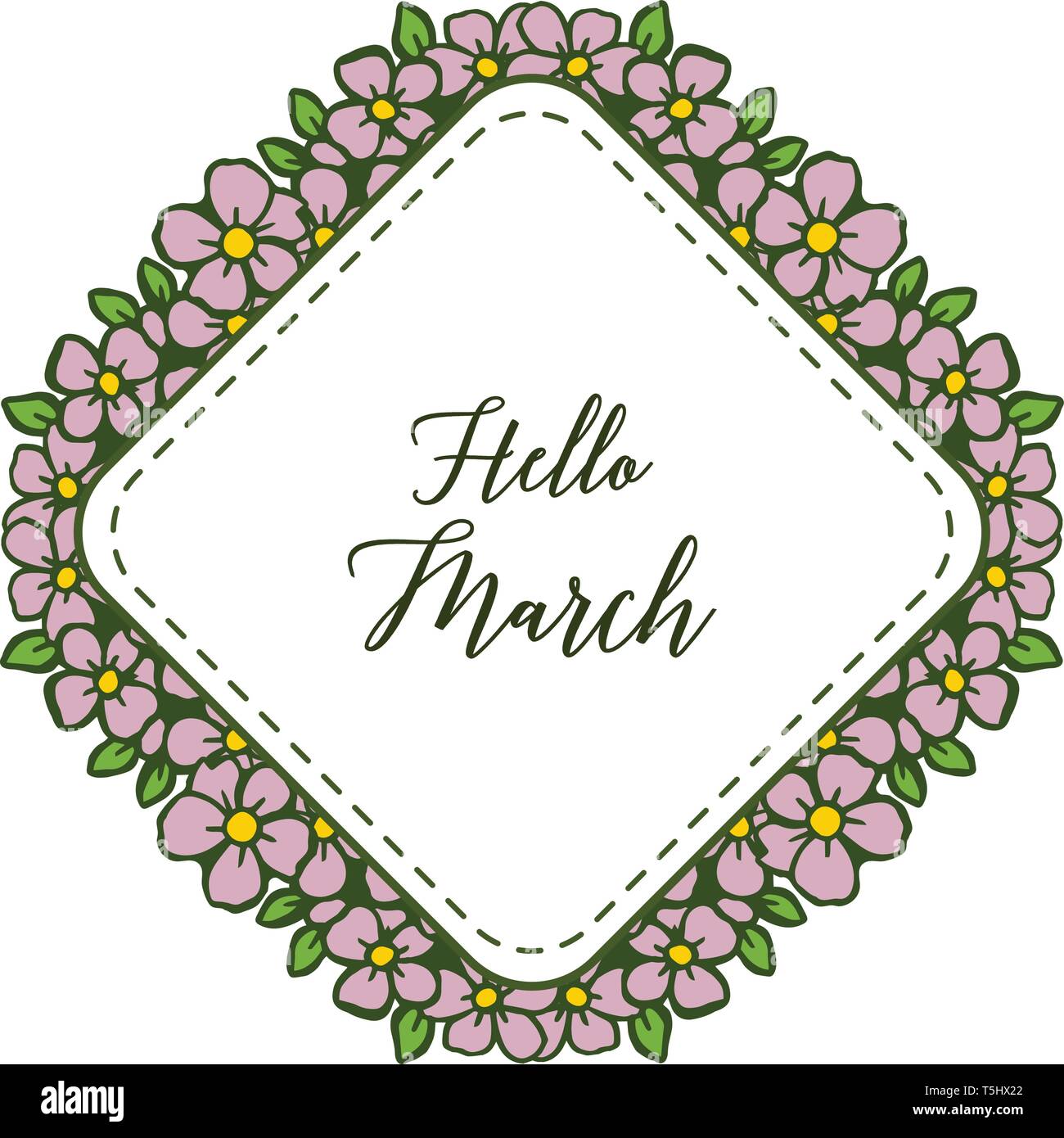 Vector illustration of invitation hello march for drawing flower frame ...