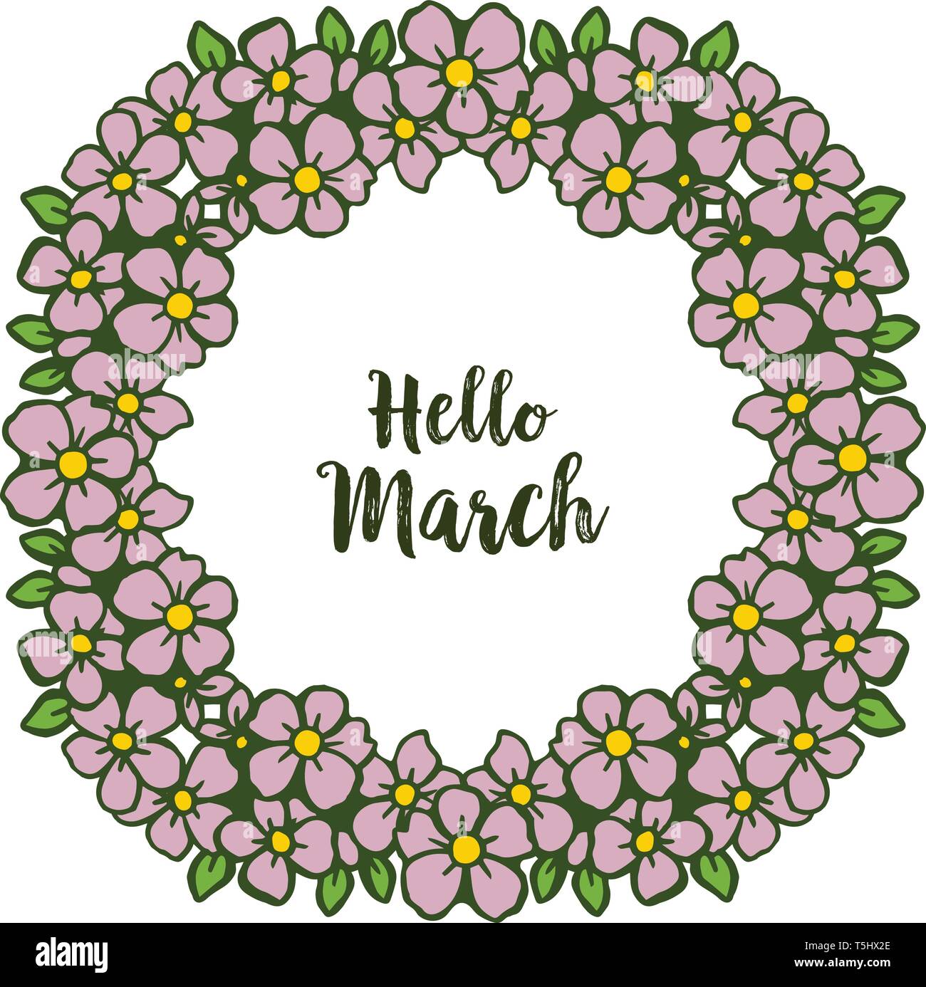 Vector illustration of invitation hello march for drawing flower frame ...