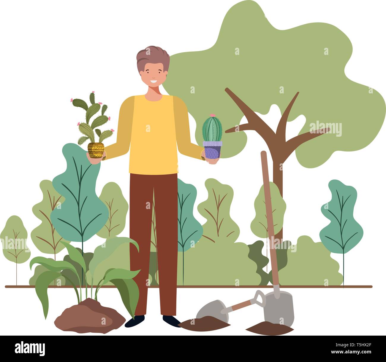 man with tree to plant in landscape Stock Vector Image & Art - Alamy