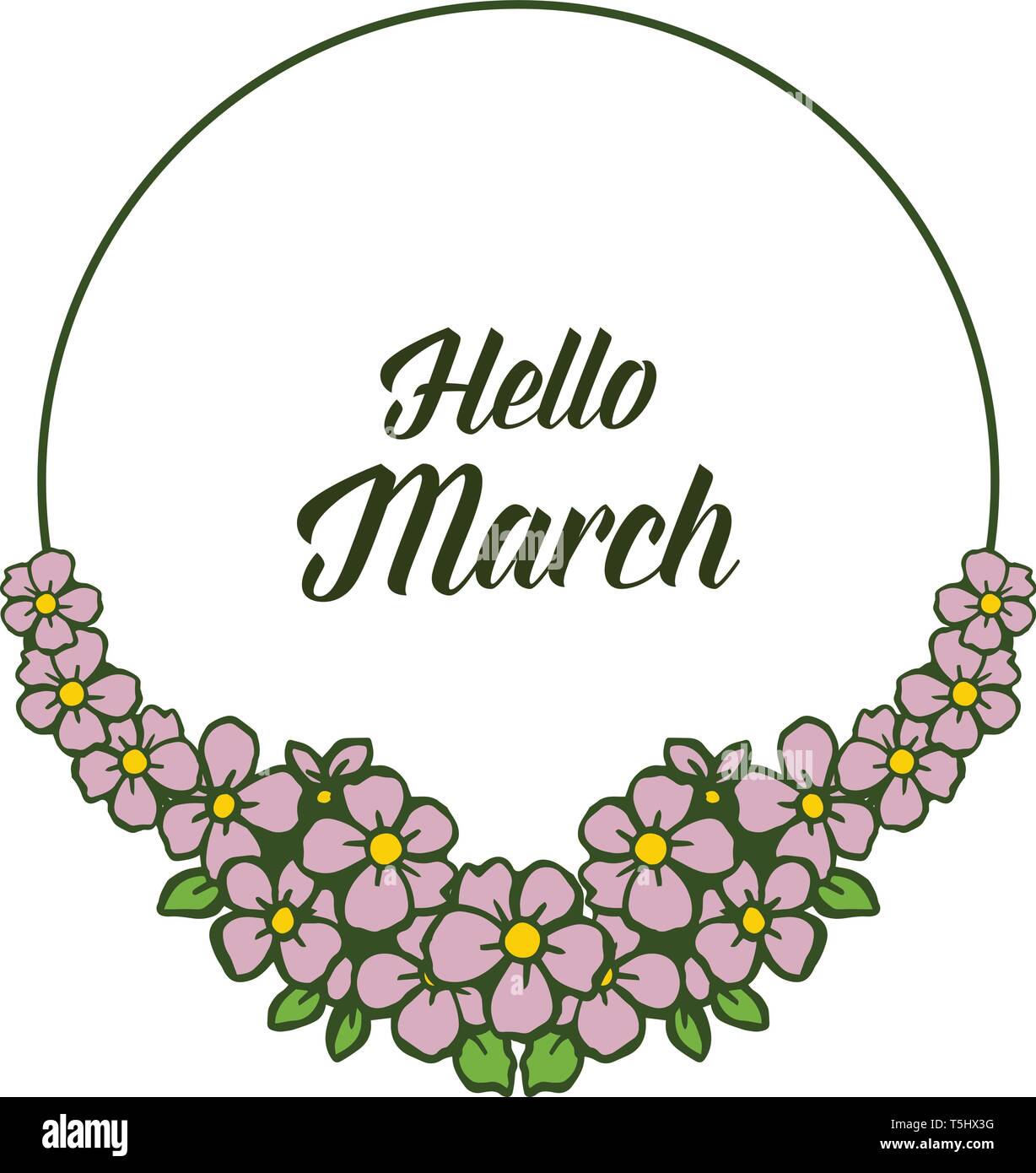 Vector illustration of invitation hello march for drawing flower frame ...