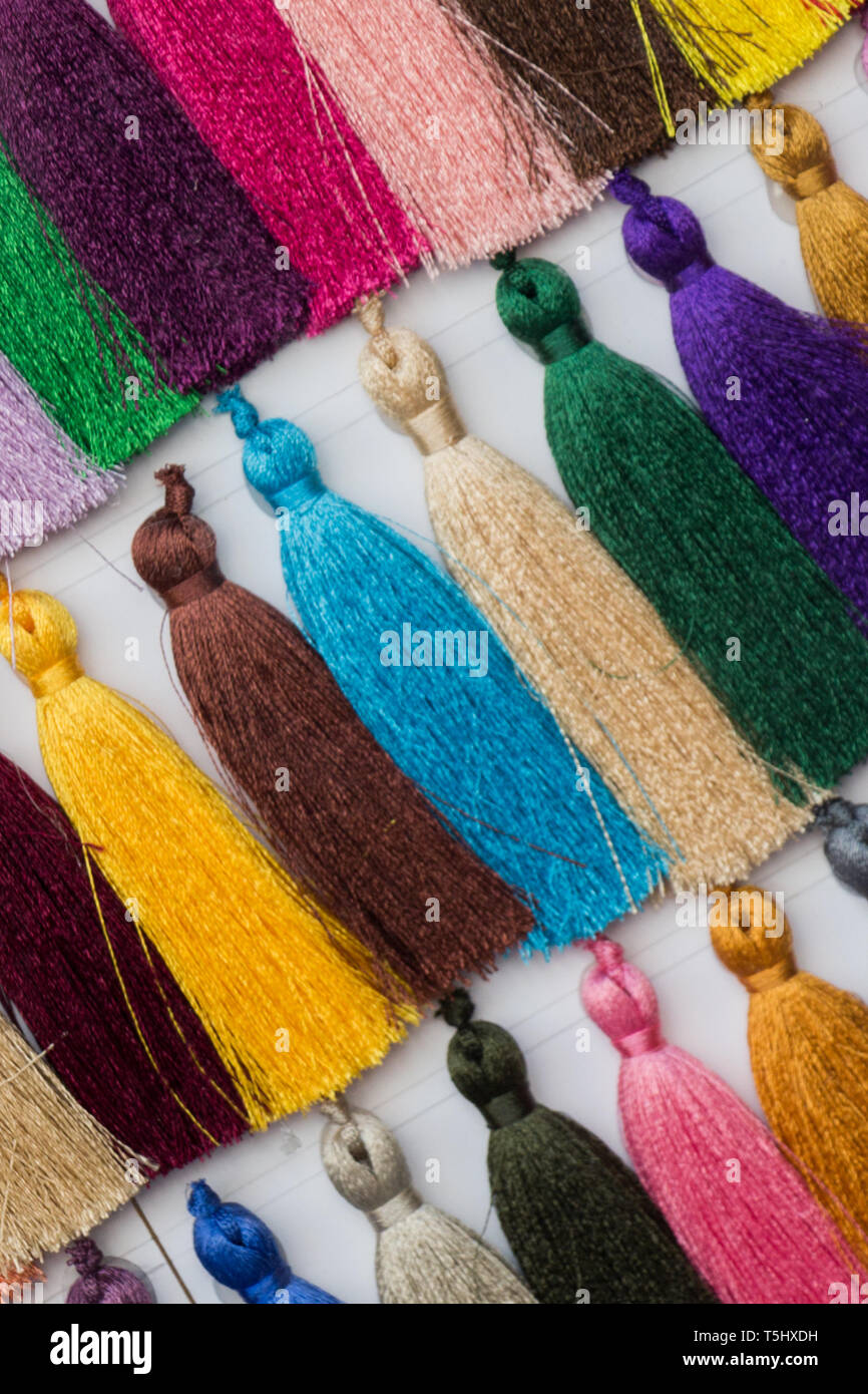 Selection of Ottoman Turkish traditional tassels in various colors ...