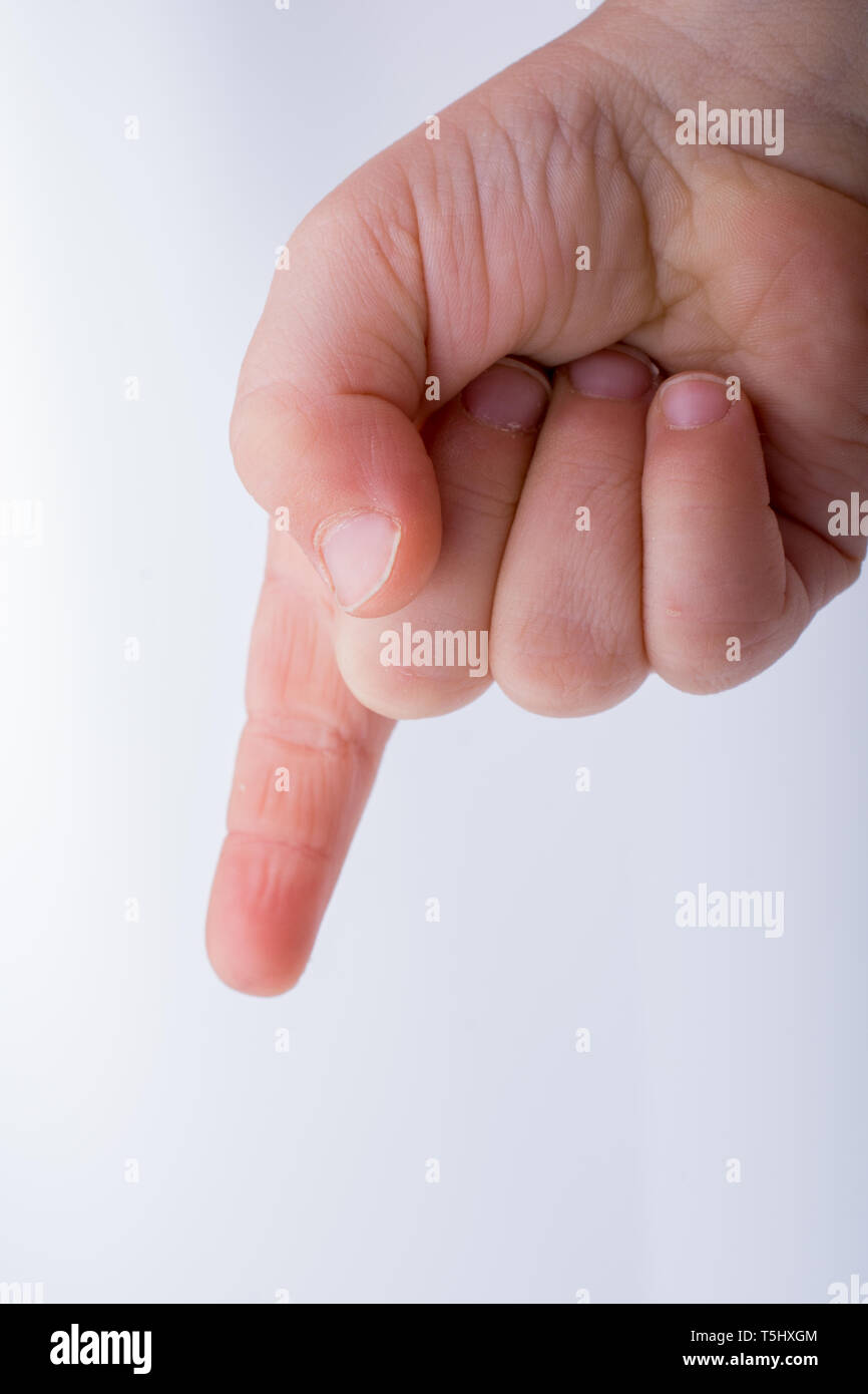 Hand pointing gesture on a white background Stock Photo - Alamy