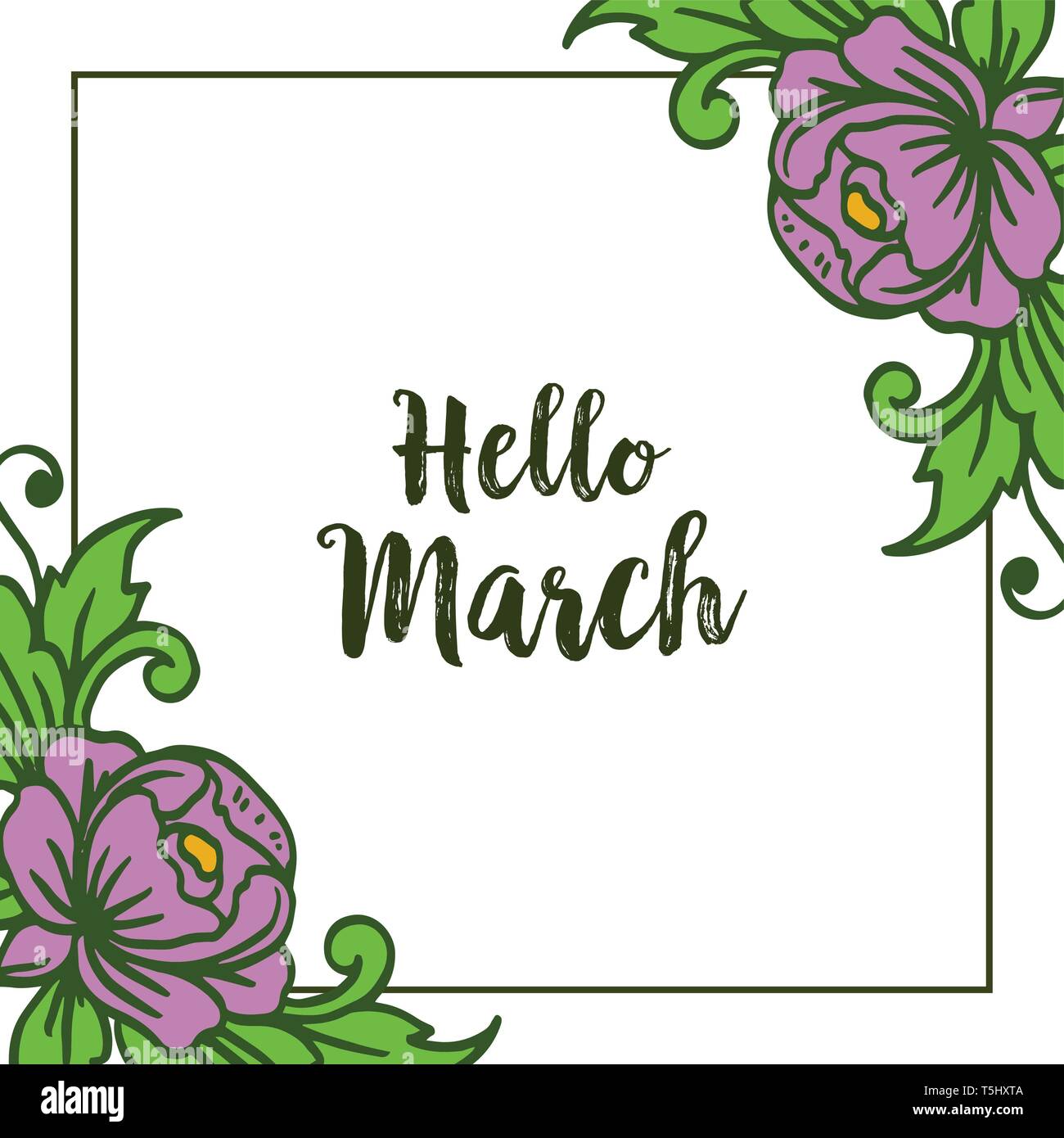 Vector illustration leaf flower frame for decoration hello march hand ...