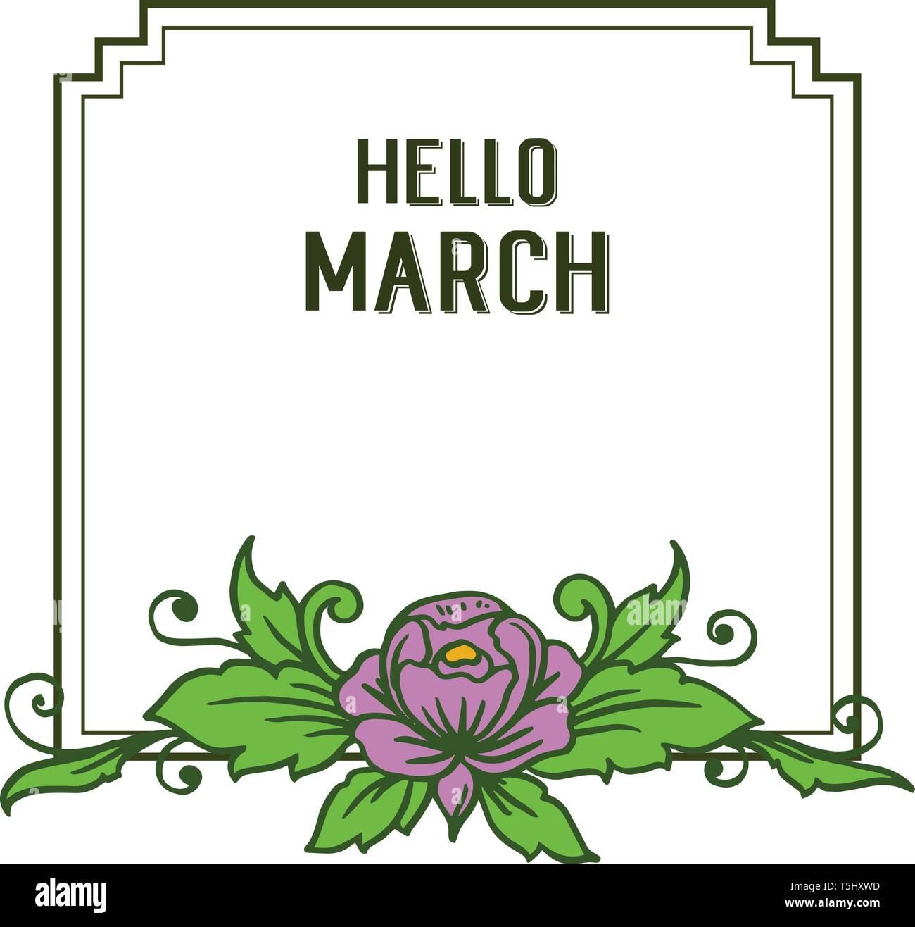 Vector illustration leaf flower frame for decoration hello march hand ...