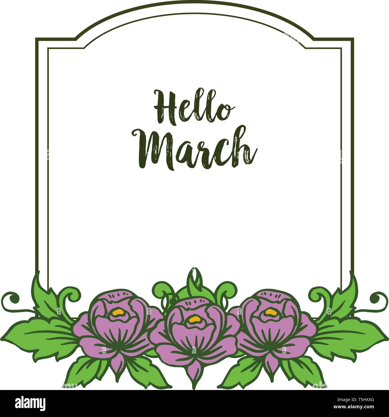 Vector illustration leaf flower frame for decoration hello march hand ...