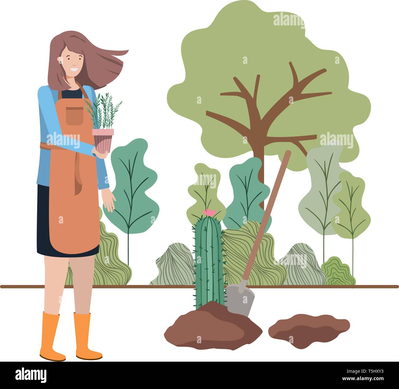 woman with tree to plant in landscape Stock Vector Image & Art - Alamy