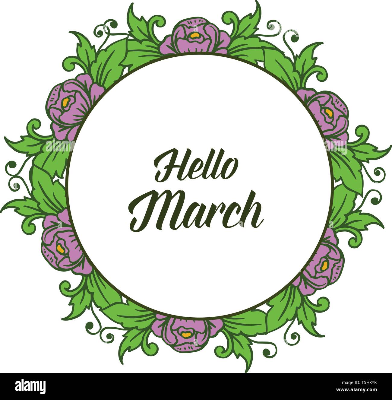Vector illustration leaf flower frame for decoration hello march hand ...