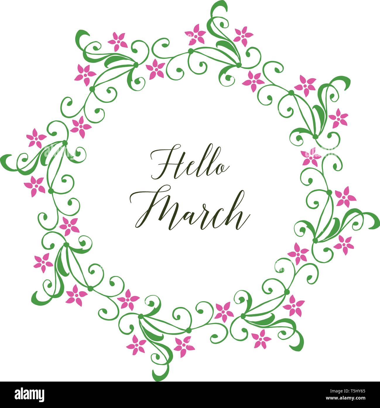 Vector illustration text hello march with design flower frame hand ...
