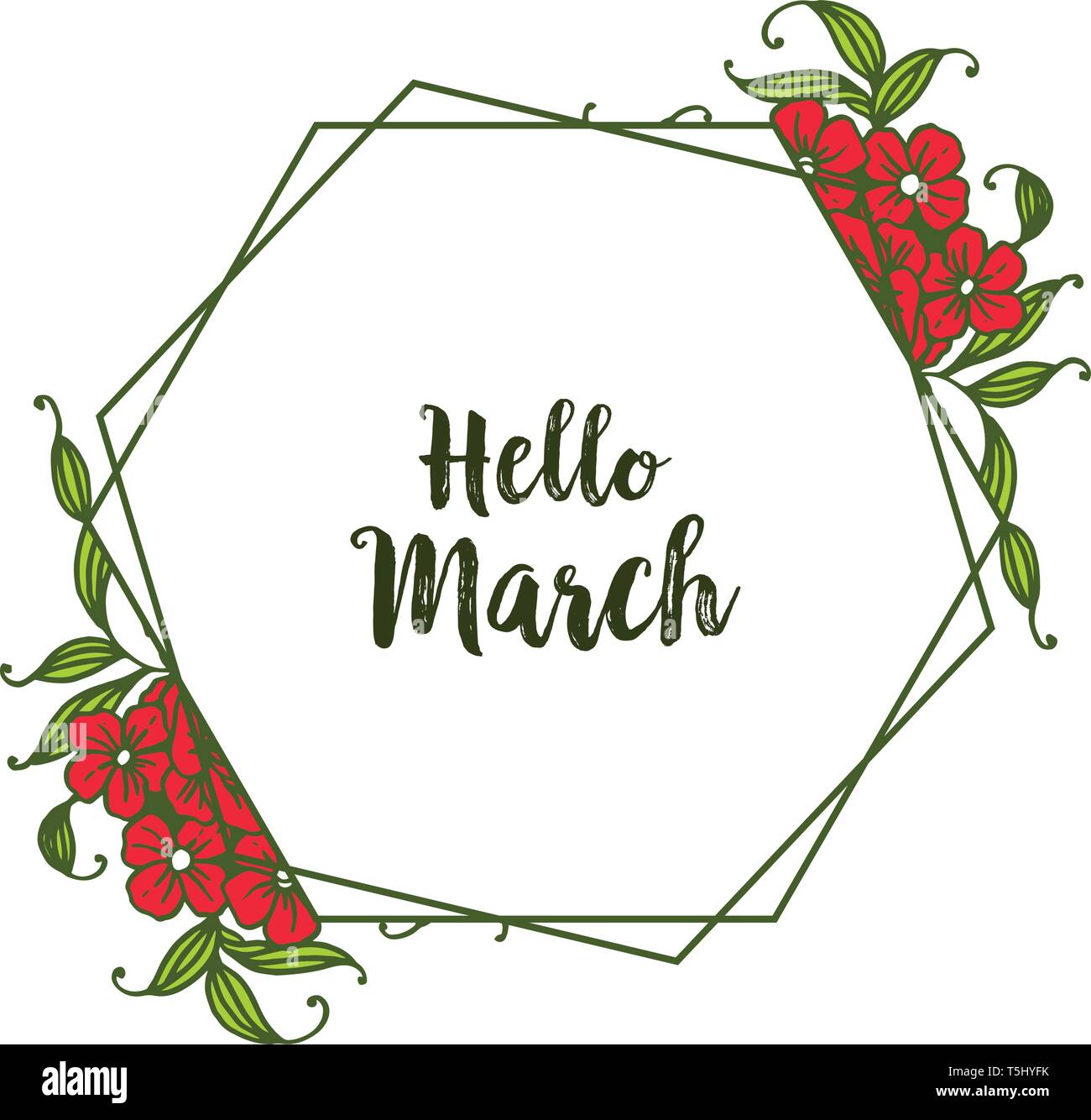 Vector illustration beautiful wreath frame for decoration hello march ...