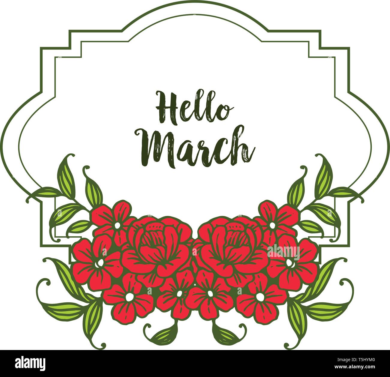 Vector illustration invitation hello march with blossom flower frame ...