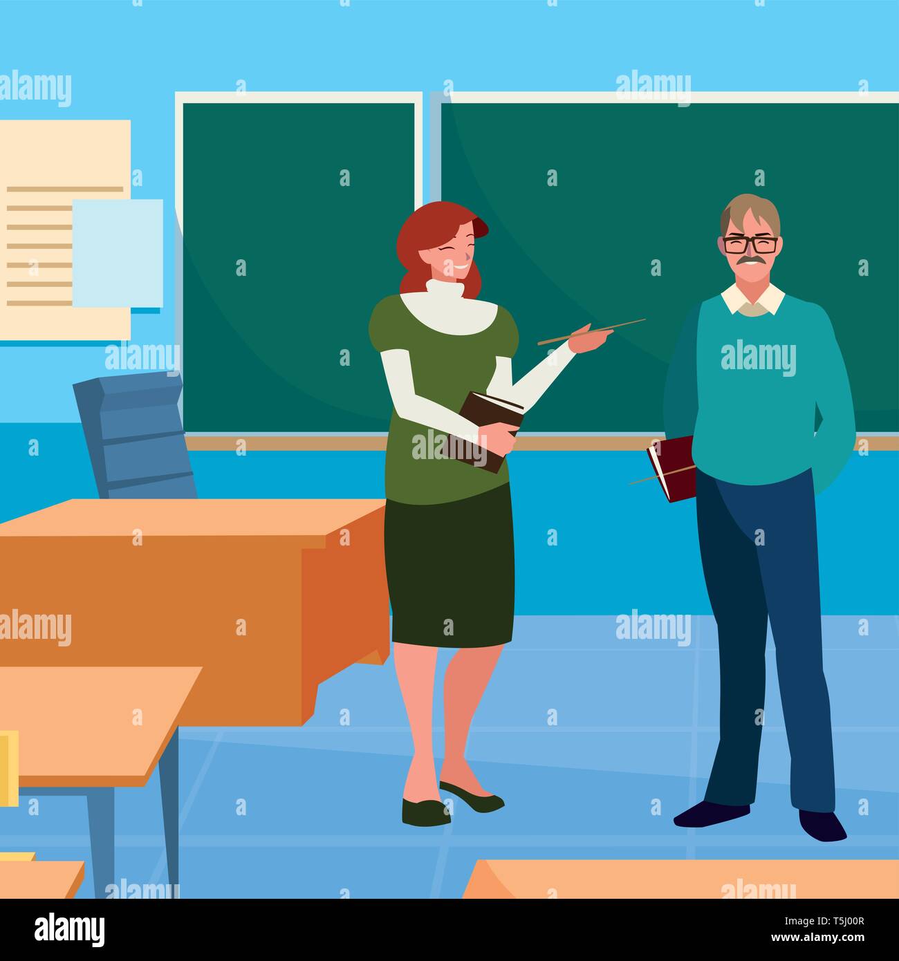teachers couple in the classroom characters vector illustration design ...