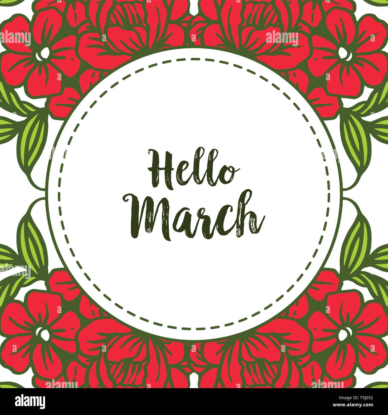 Vector illustration of style writing hello march with beautiful flower ...
