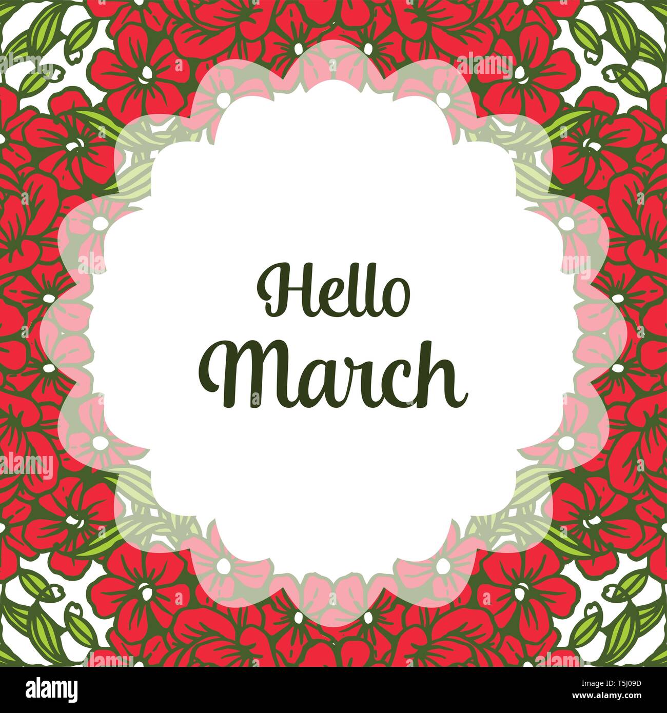 Vector illustration invitation hello march with decorative flower frame ...