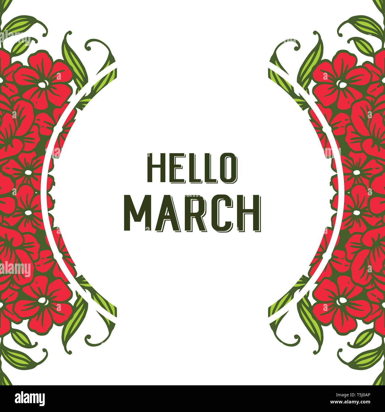 Vector illustration invitation hello march with decorative flower frame ...