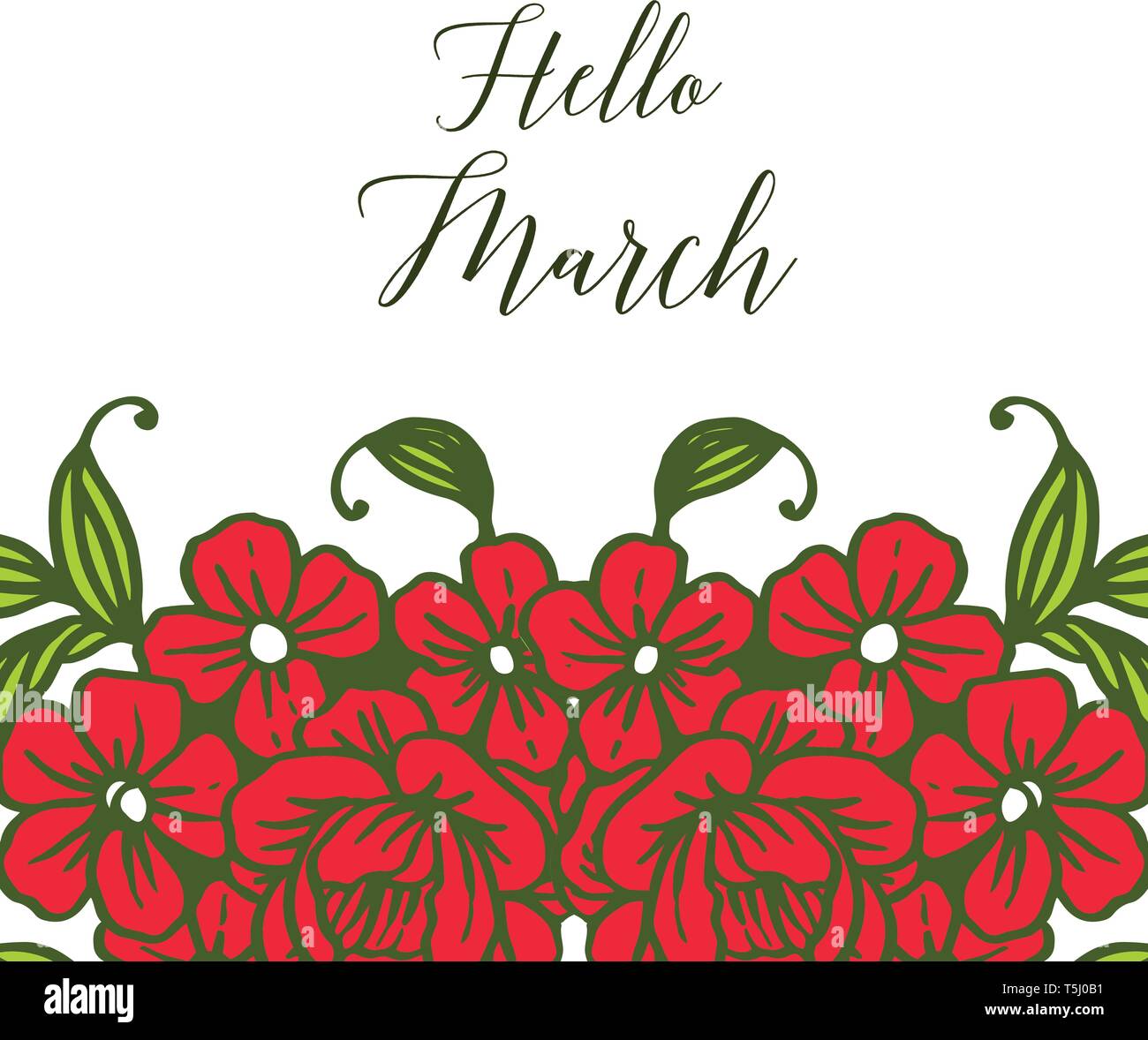 Vector illustration invitation hello march with decorative flower frame ...