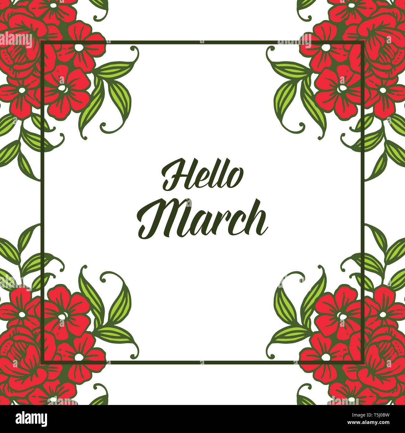 Vector illustration invitation hello march with decorative flower frame ...