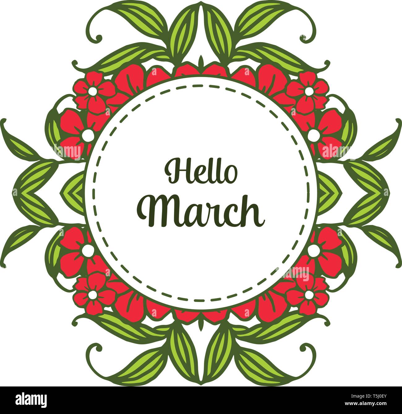 Vector illustration of invitation hello march with ornate of floral ...