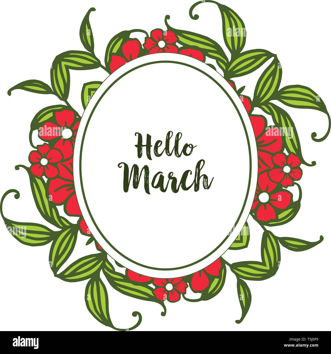 Vector illustration of invitation hello march with ornate of floral ...