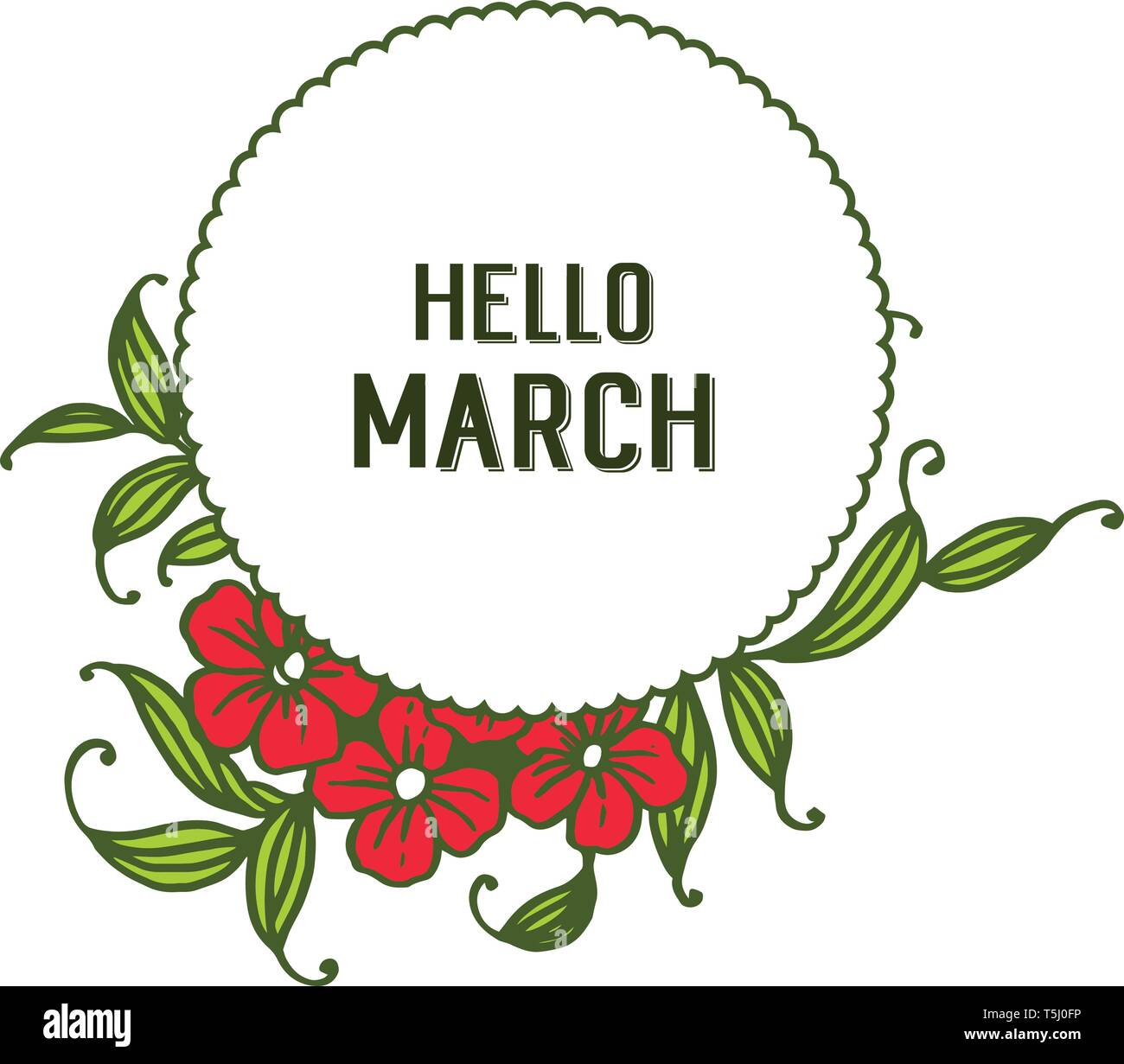 Vector illustration of invitation hello march with ornate of floral ...