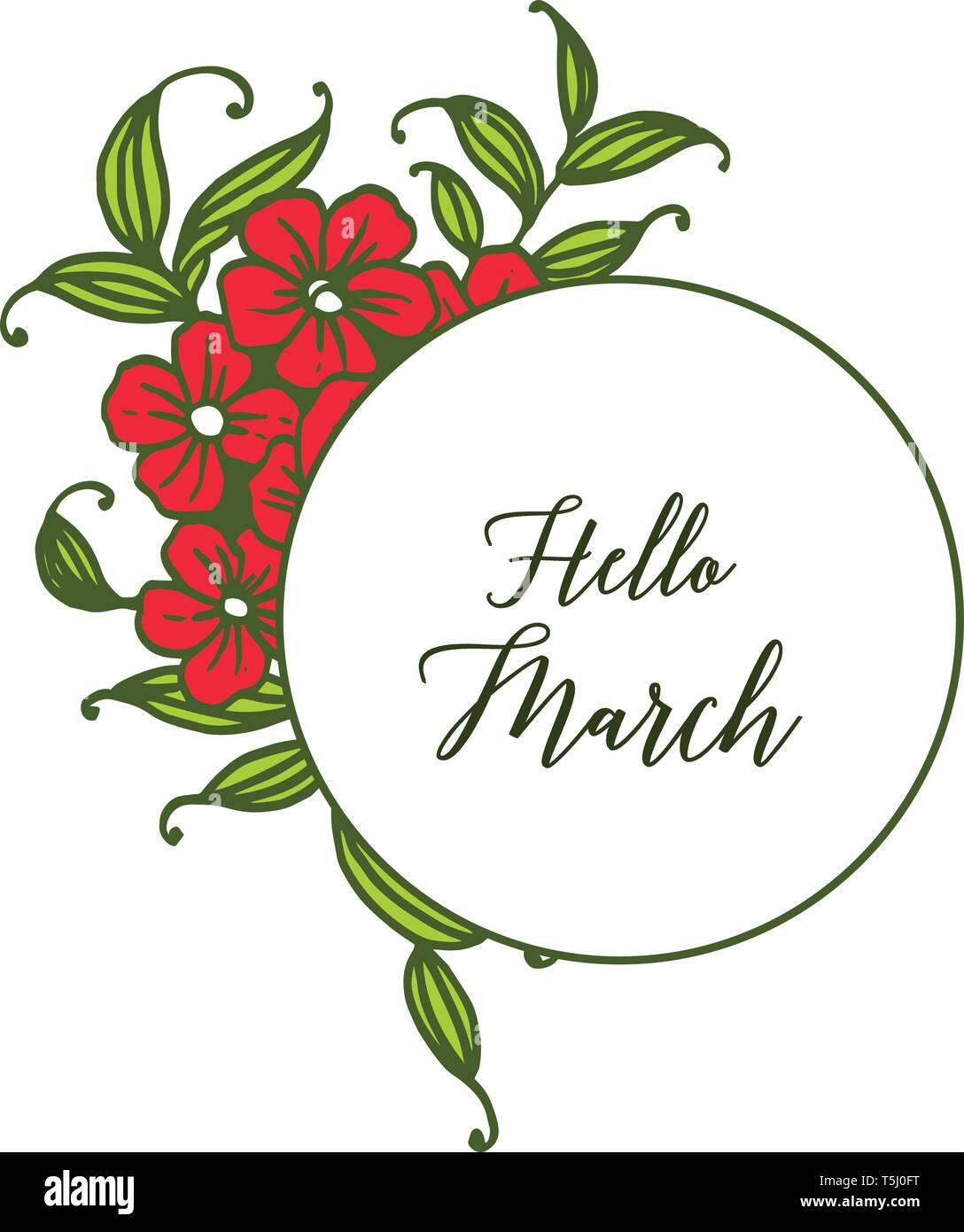 Vector illustration of invitation hello march with ornate of floral ...